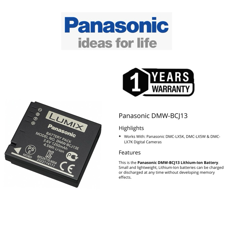 PANASONIC DMW-BCJ13/BCJ13E battery for Panasonic lumix LX5 LX7 | Shopee Malaysia