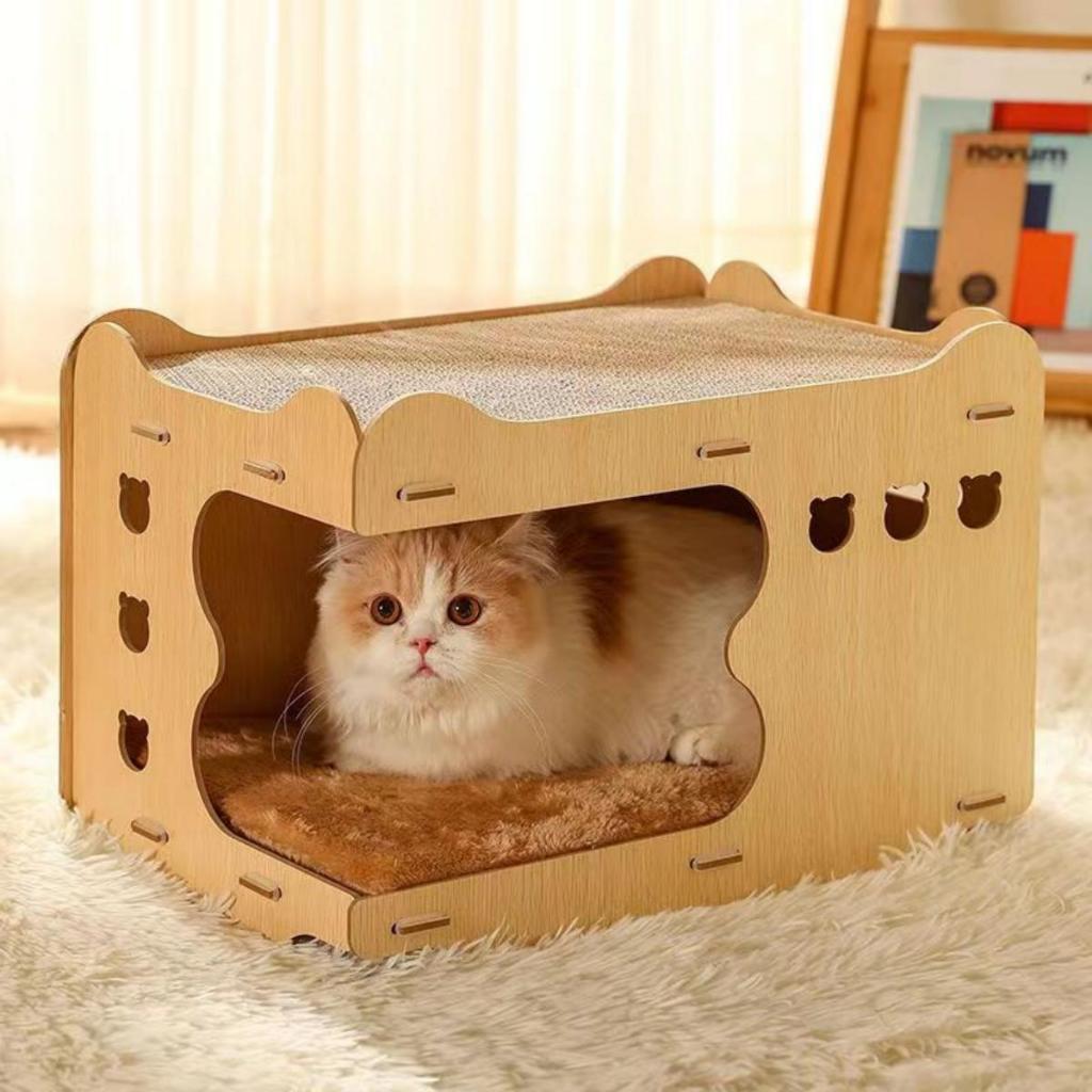 Cat House With Scratcher High-Strength Cat Scratcher Box Cardboard ...