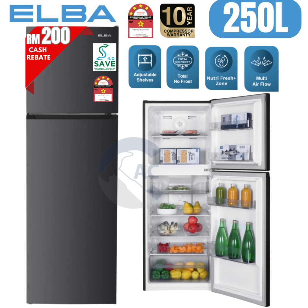 Elba Ultimo Refrigerator 250L ER-Q2638(SV) Peti Sejuk | Fridge | 2 DOOR ...