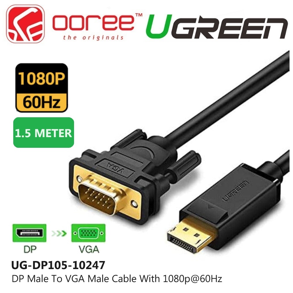 UGREEN UG-DP105-10247 DP MALE TO VGA MALE CABLE 1.5 METER SUPPORT 1080P ...