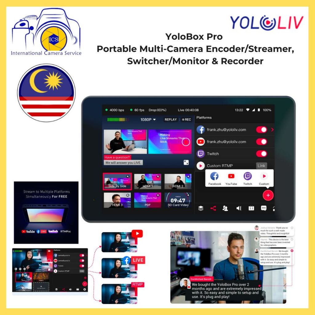 YoloLiv YoloBox Pro Portable Multi-Camera Encoder/Streamer, Switcher/Monitor & Recorder | Shopee ...