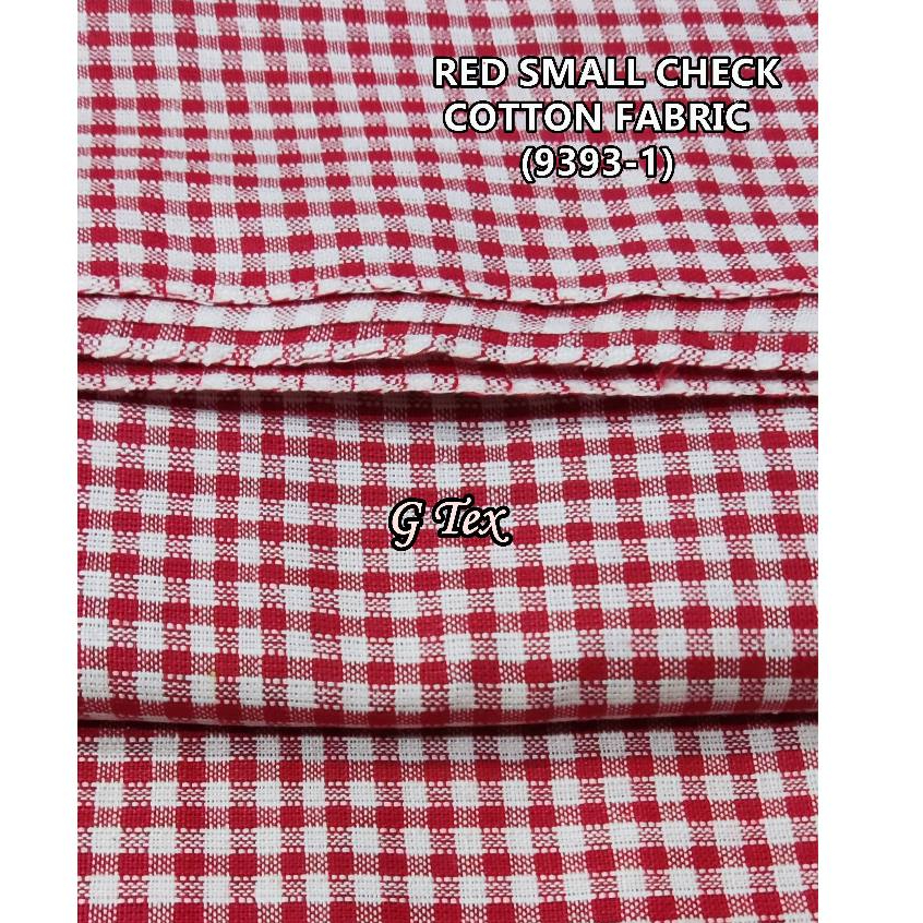 100% Pure Cotton Small Red Check Fabric 36inch/Kain Petak Kecil 100% ...