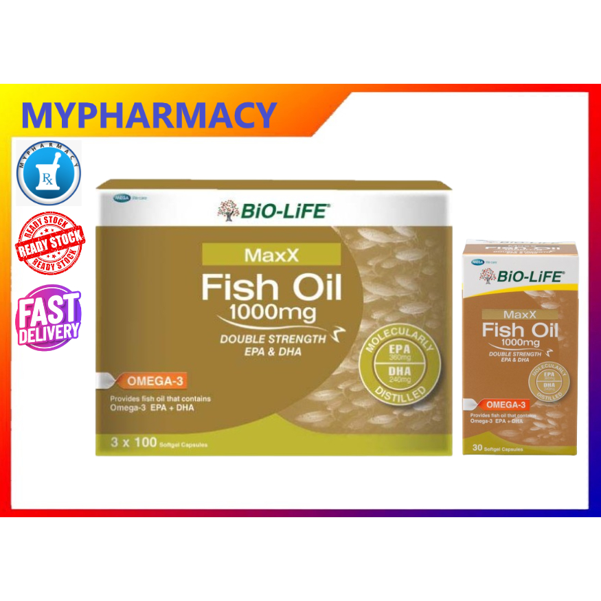 BIO-LIFE Maxx Fish Oil 1000mg Double Strength EPA & DHA Softgel ...