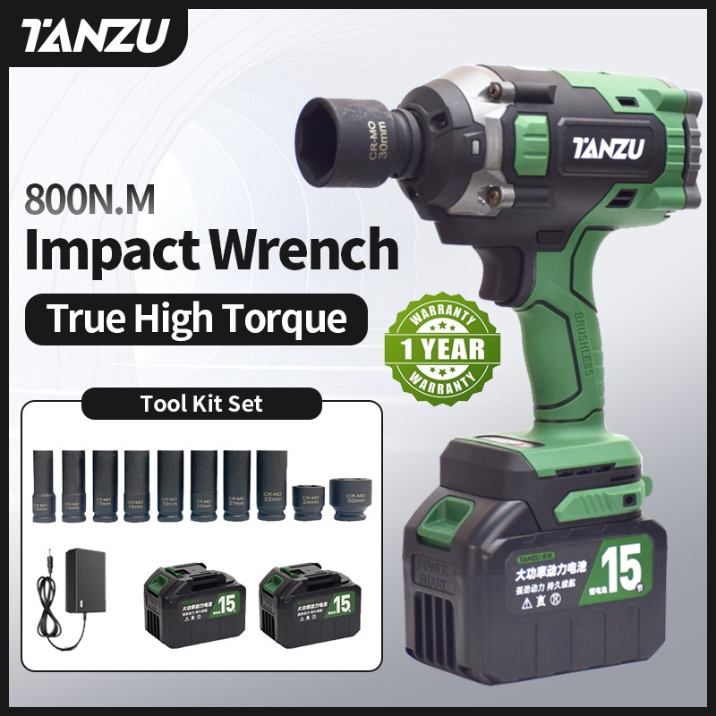 TANZU 800NM Cordless Electric Impact Wrench 1/2 inch for Car Home High ...
