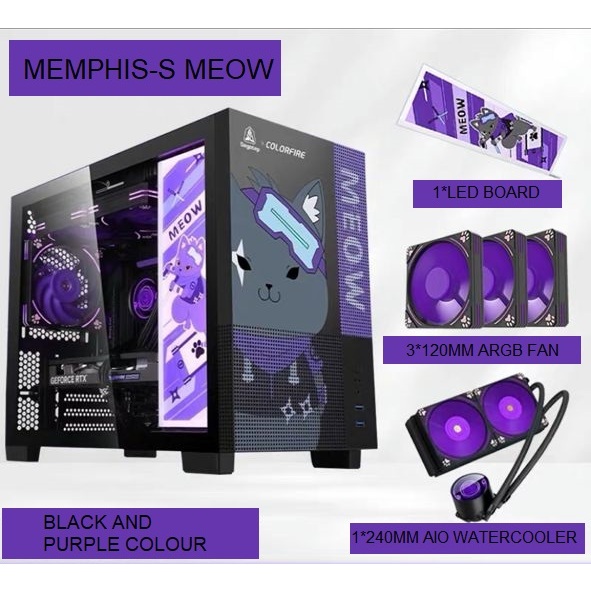 SEGOTEP MEMPHIS-S MEOW PC CASE + 1 MEOW LED + 240MM AIO WATERCOOLER + 3 ...