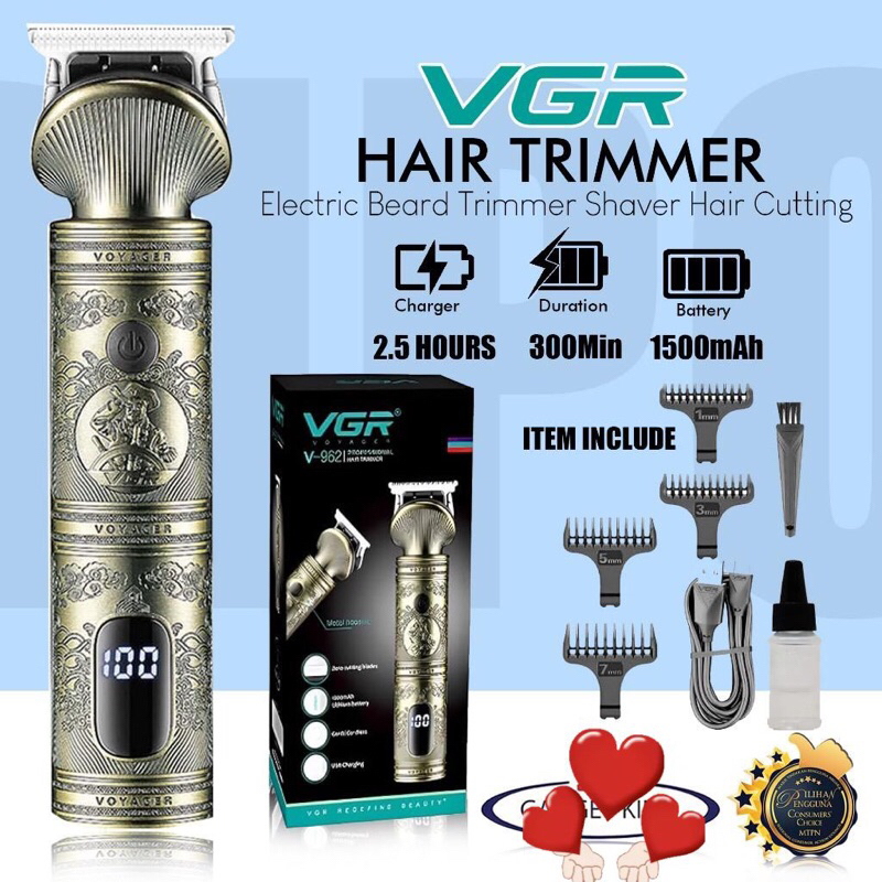 VGR V-962 Zero Adjustable Professional Rechargeable Hair Trimmer Metal Hair Clipper Mesin Rambut ...