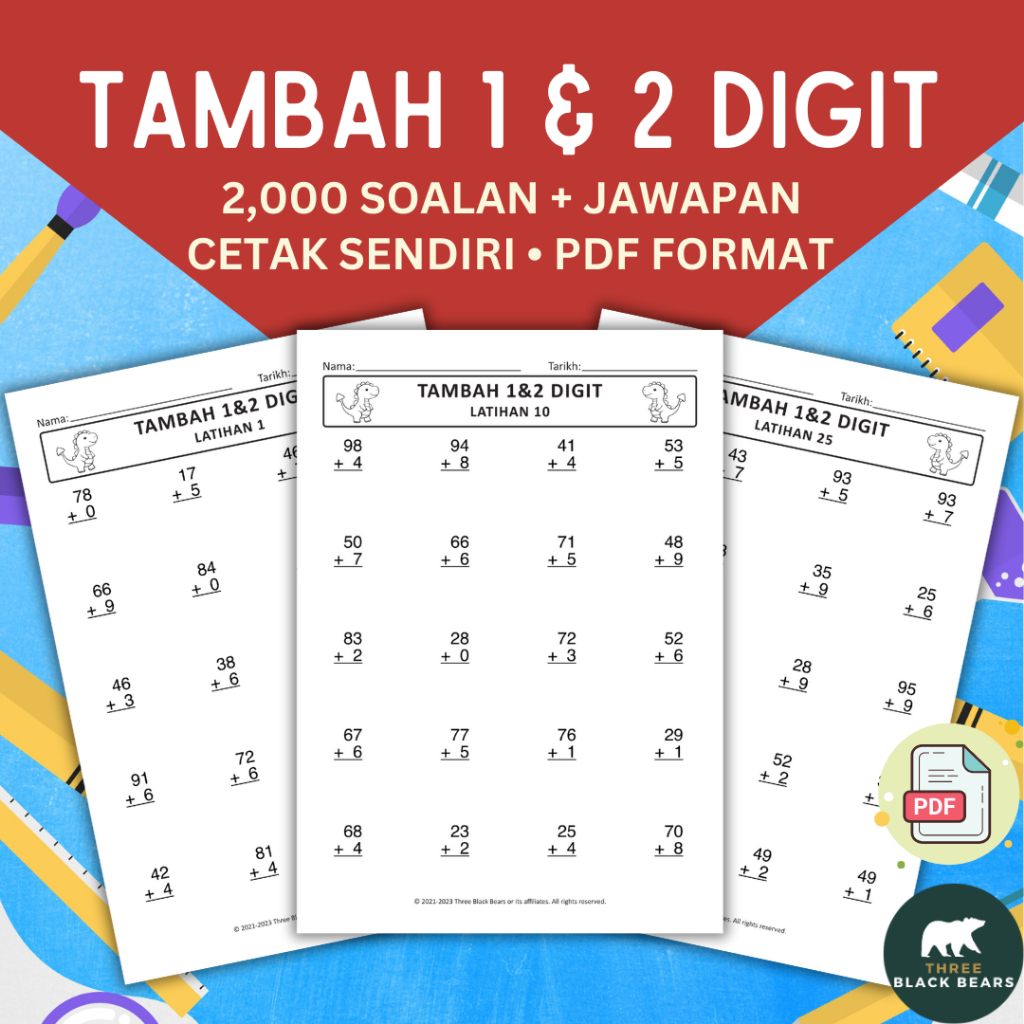 Latihan Tubi Matematik Tahun 1 3 Pdf 2000 Soalan Operasi Tambah