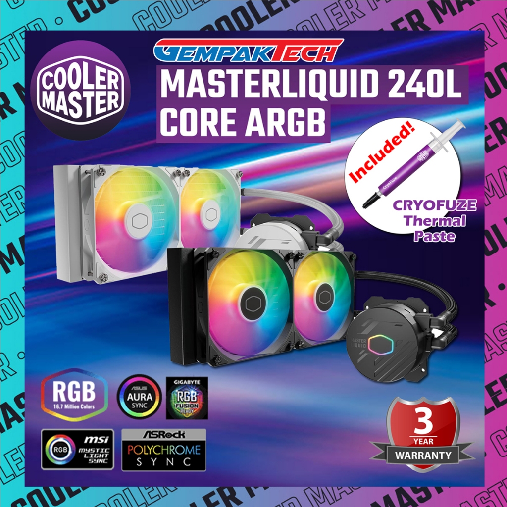 Cooler Master MasterLiquid 240L Core ARGB CPU Liquid Cooler ( Black ...