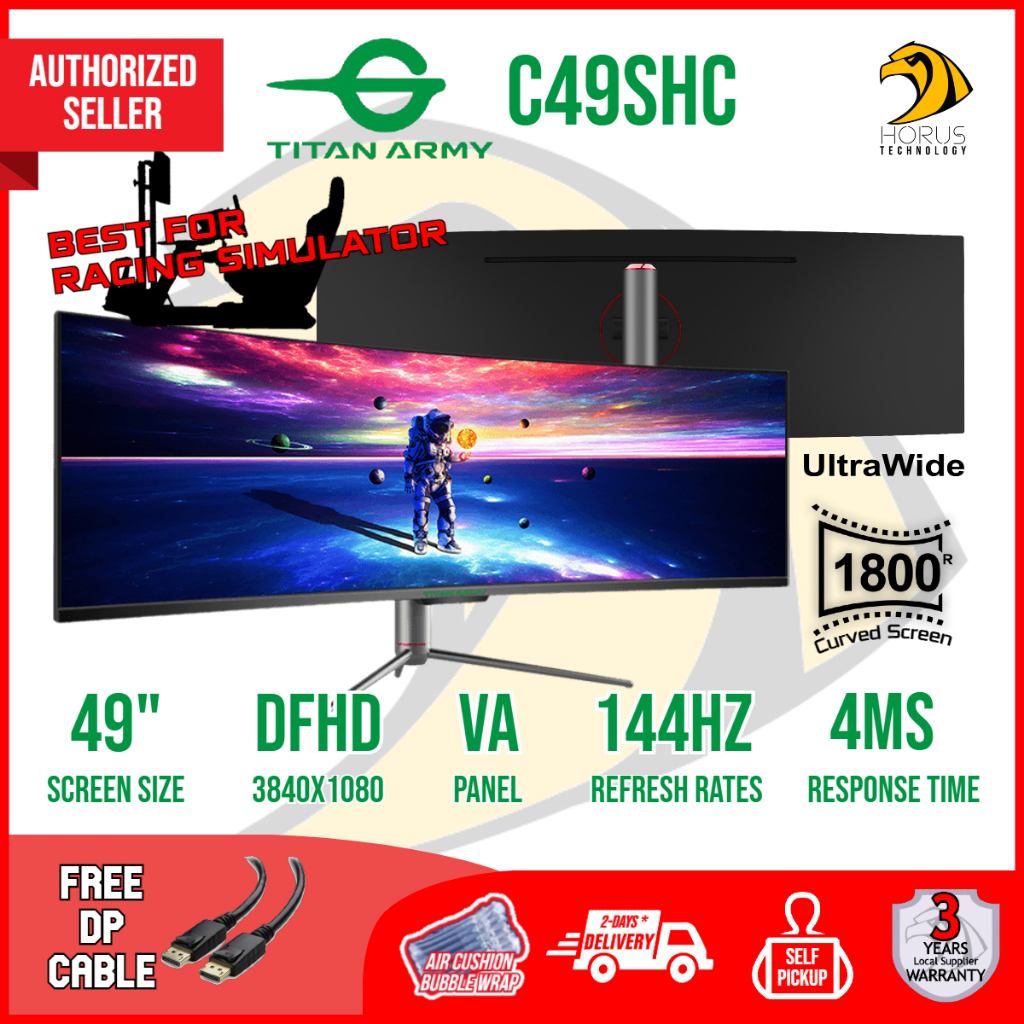 TITAN ARMY 49" Ultrawide Curved 144Hz 4ms Type-C Gaming Monitor (C49SHC ...