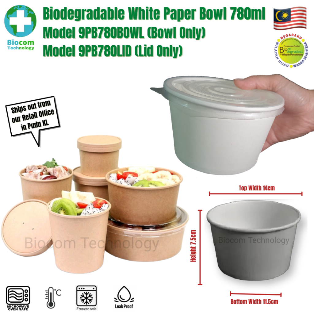 50pcs Biodegradable White Paper Bowl 780ml (Lid Sold Separately ...