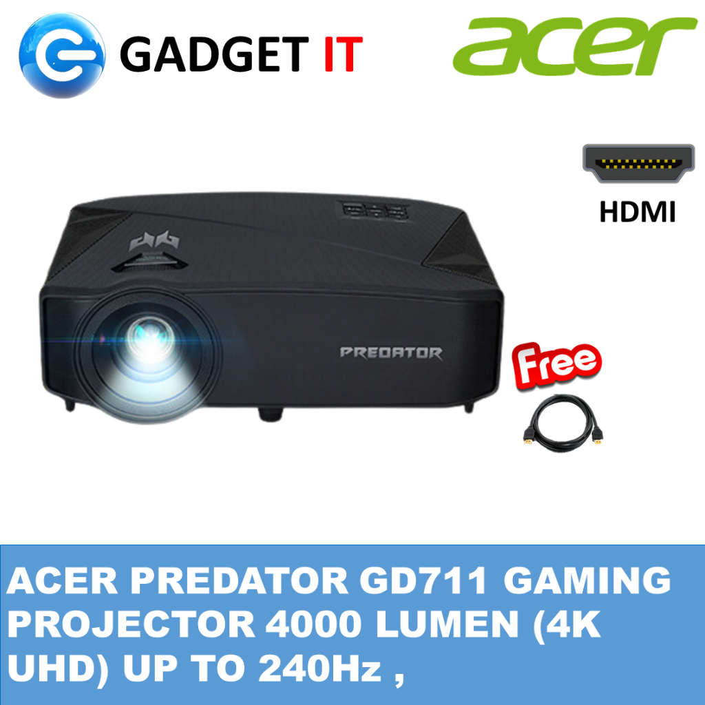 ACER PREDATOR GD711 GAMING PROJECTOR 4000 LUMEN (4K UHD) UP TO 240Hz ...
