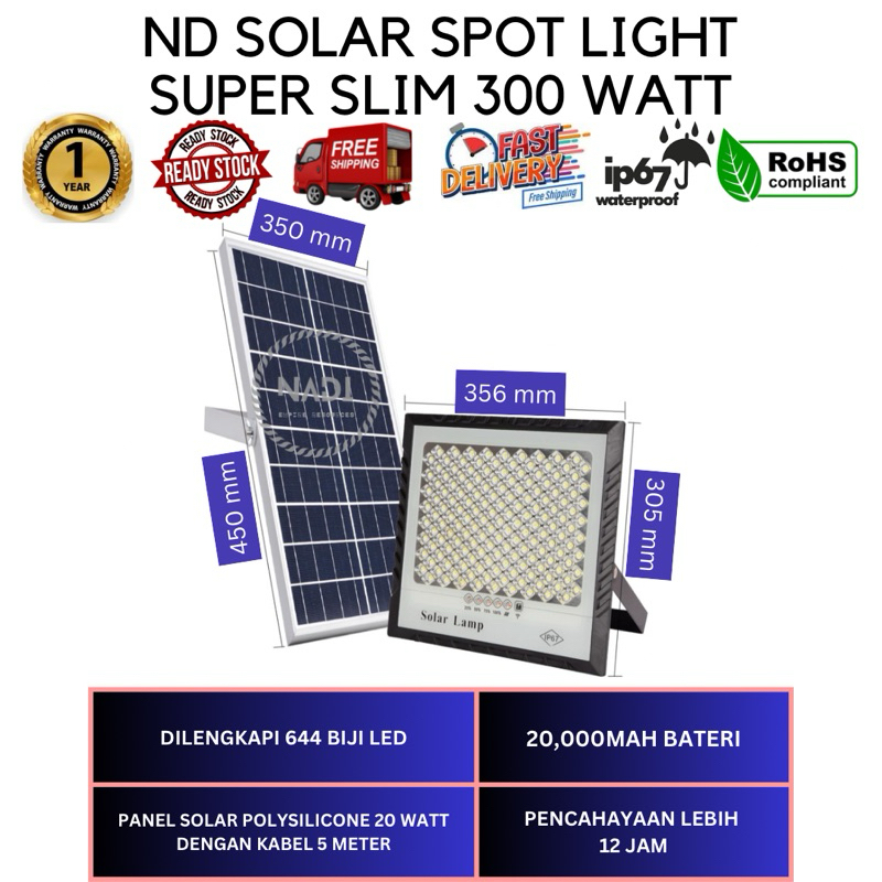 100/200/300 WATT ND LED SOLAR FLOOD LIGHT SUPER SLIM / READY STOCK SPOT ...