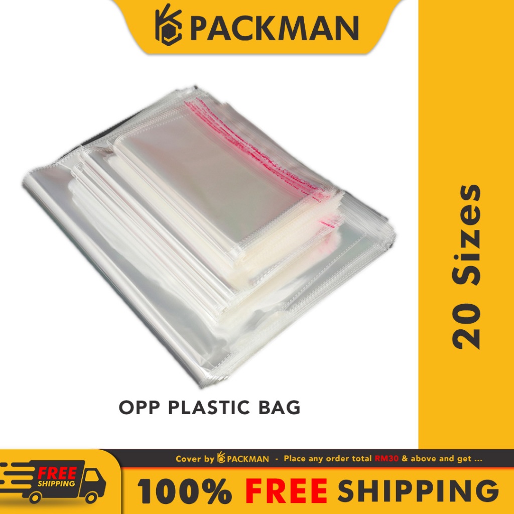 PACKMAN OPP Plastic Bag 100/200pcs Self Adhensive Plastic Tudung ...