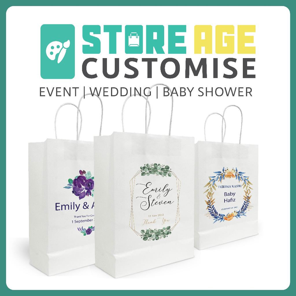 Store Age [100pcs] CETAK NAMA Paper Bag M Size Wedding Goodies Doorgift ...
