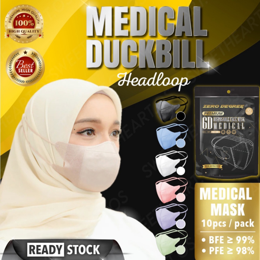 【ZERO DEGREE 3D DUCKBILL MASK HEADLOOP & EARLOOP】10pcs/Pack 4Ply Adult 3D Duck Bill Mask Non ...