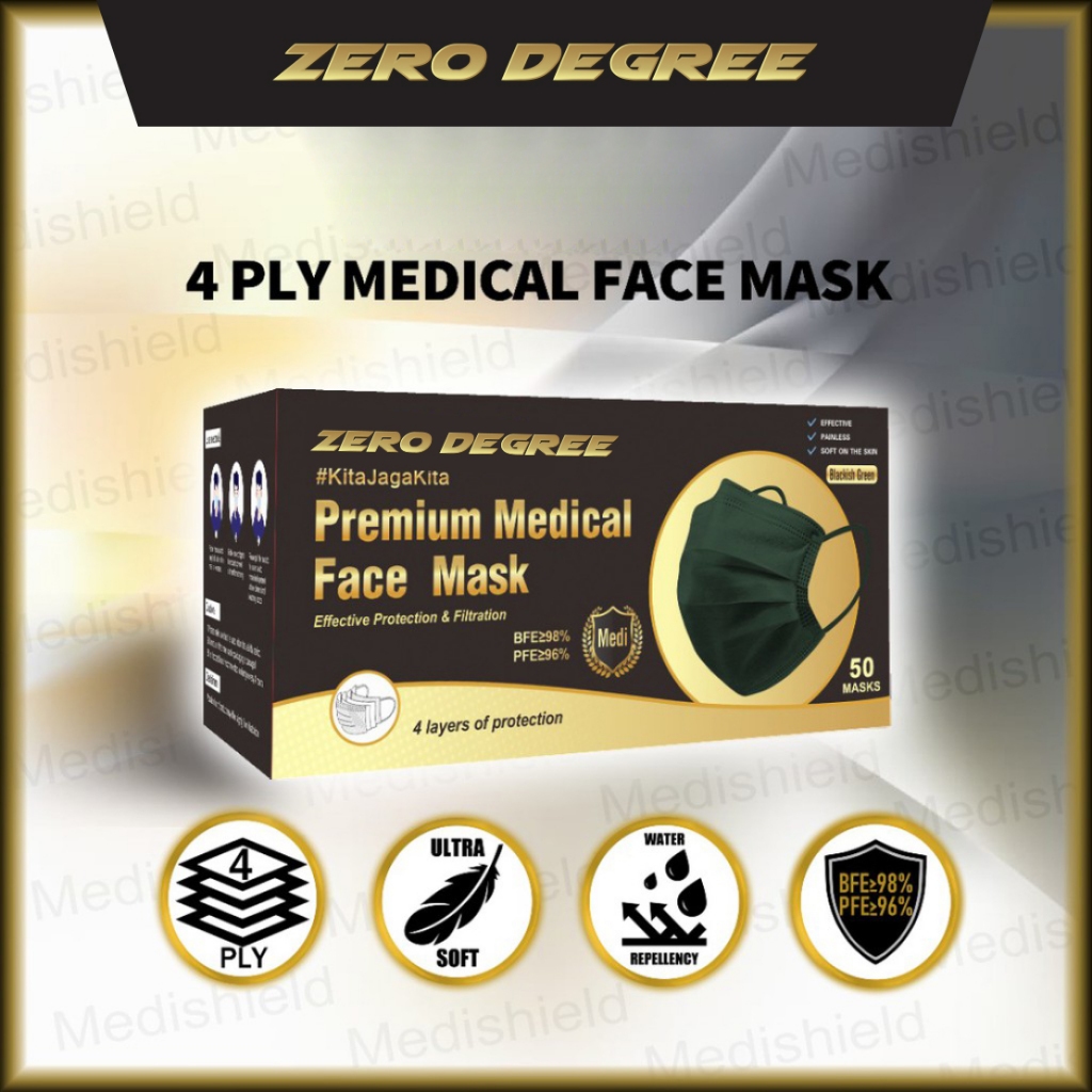 ZERO DEGREE 50 Pcs Hunter Green Mask 4 Ply Medical Mask Anti Bacterial ...