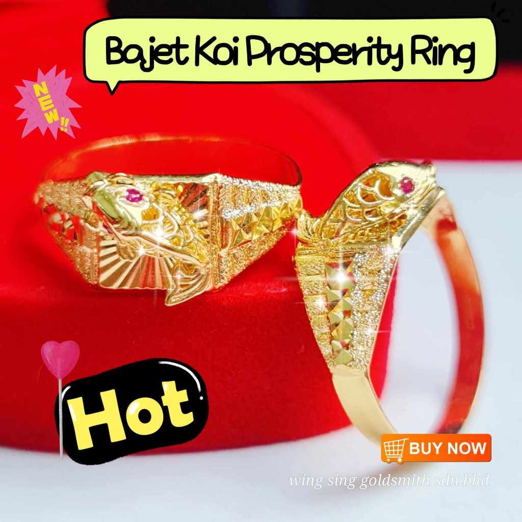 Wing Sing 916 Gold Bajet Koi Prosperity Fish Men Ring / Cincin Ikan ...