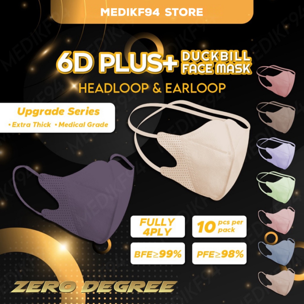 【ZERO DEGREE 6D PLUS DUCKBILL MASK HEADLOOP & EARLOOP】10pcs/Pack 4Ply ...