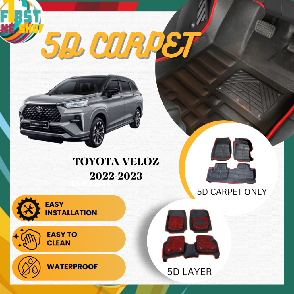 TOYOTA VELOZ 2022 5D Car Carpet Anti Slip Mat with black red line (4 ...