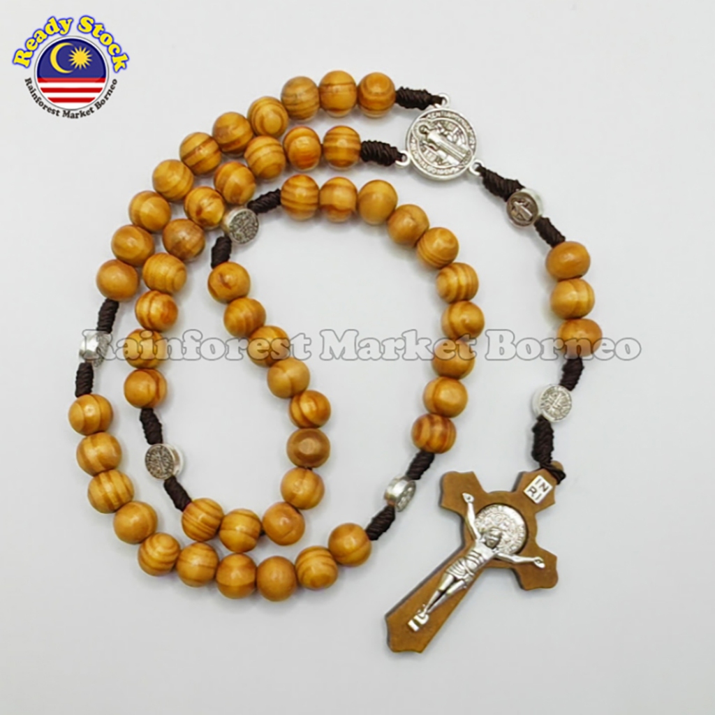 RMC6108 Pine Wood Bead Rosary 🇲🇾 10mm Natural Color DIY Jesus Yesus St ...