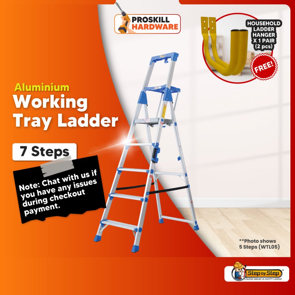 PROSKILL HARDWARE Aluminium Step Ladder Working Tray Ladder Heavy Duty ...