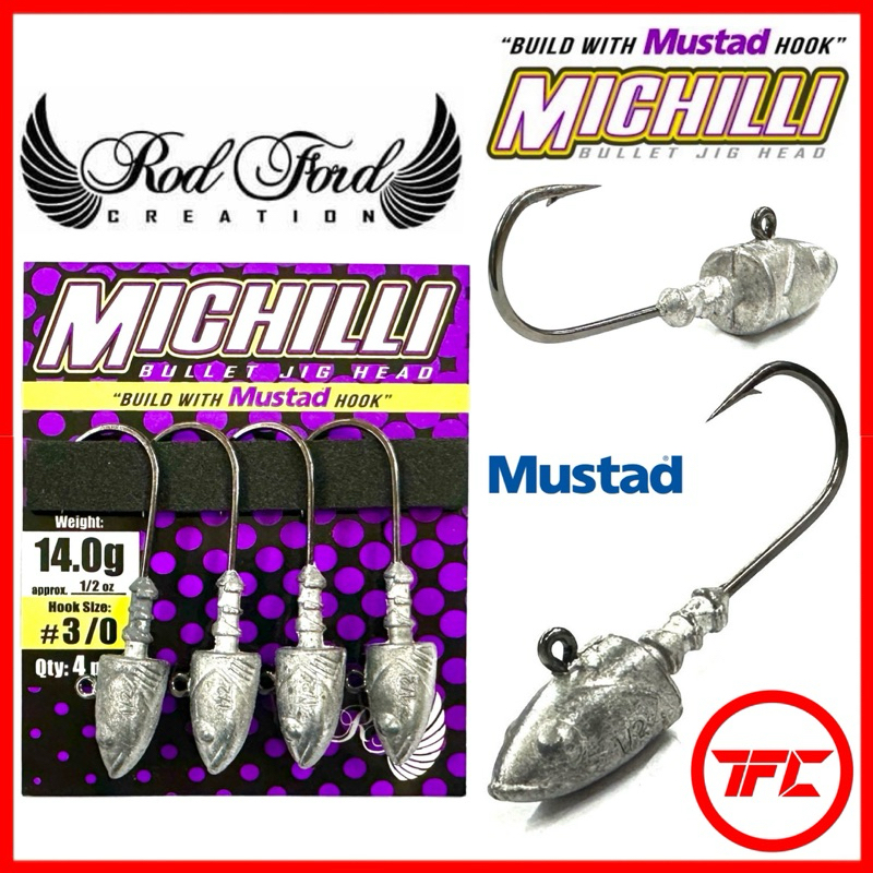 RODFORD MICHILLI Jig Head Hook Rod Ford Mustad Hook Bullet Jighead Worm ...