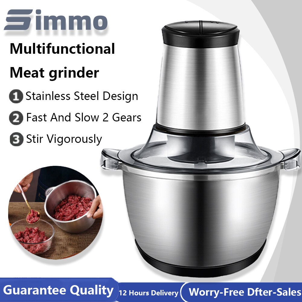Simmo Chopper Blender Food Processor Meat Grinder 500W 2L Stainless Steel Mixer 4 Cutting Blades ...