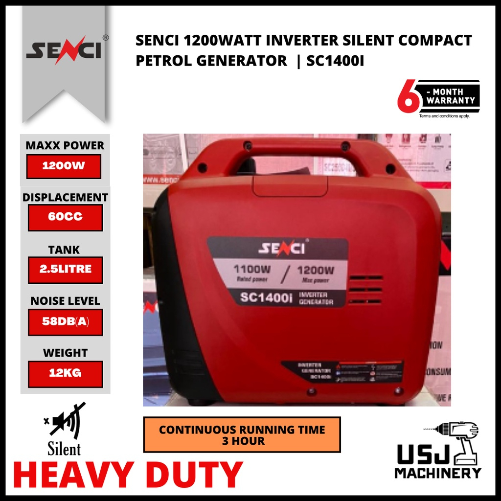 SENCI 1200Watt Inverter Silent Compact Petrol Generator SC1400I | 6 ...