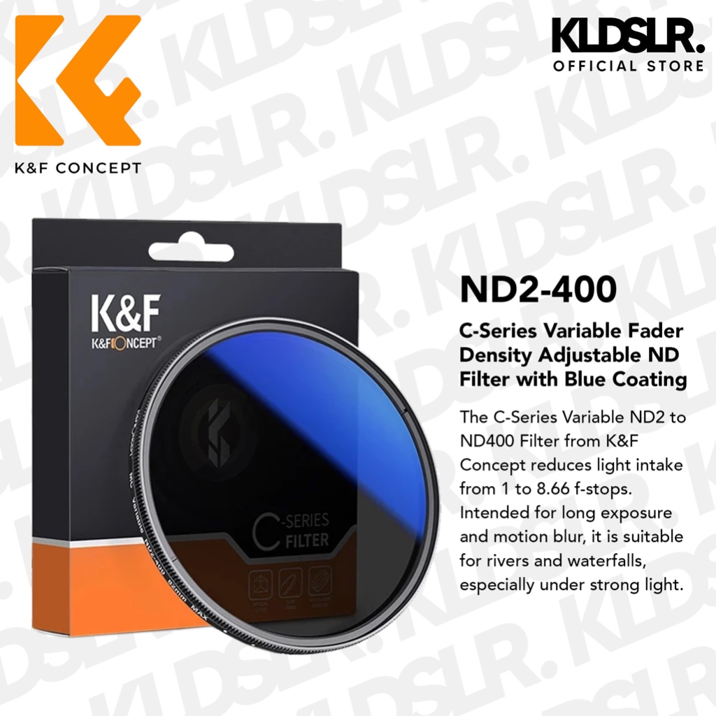 K&F Concept C-Series ND2-400 Variable Fader Neutral Density Adjustable ND Filter with Blue ...