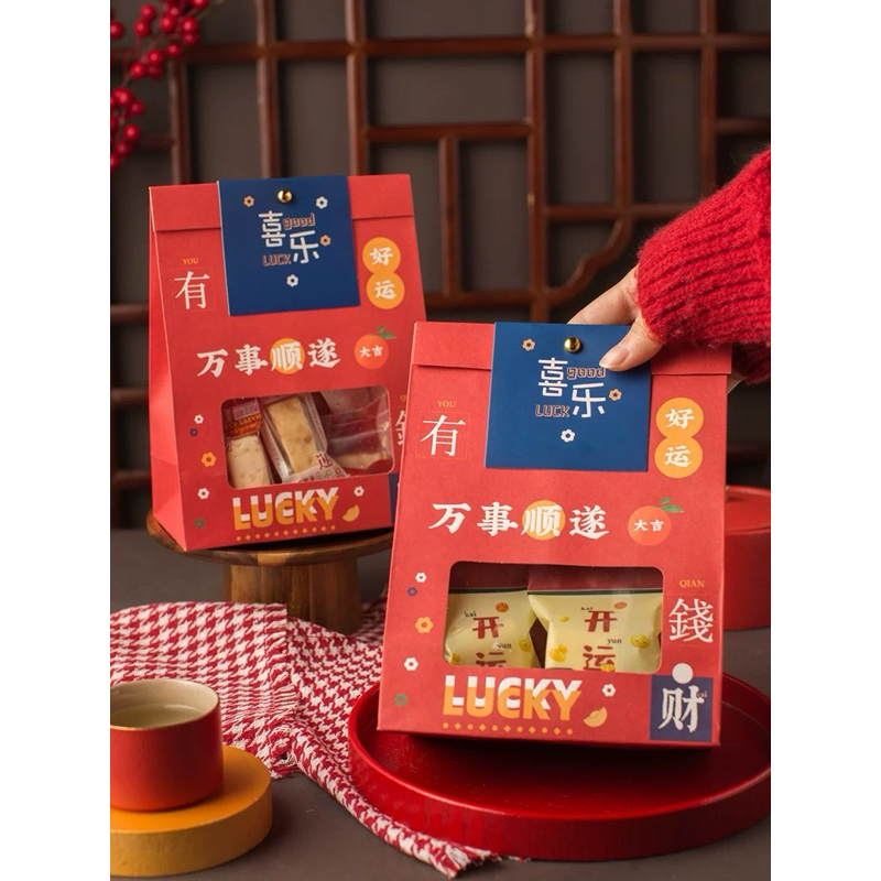 2024 chinese New Year CNY stand-up PAPER bag packaging box Snowflake ...