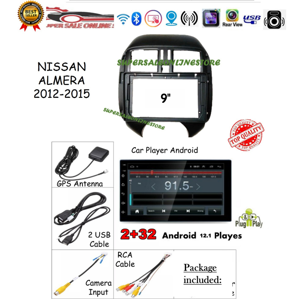 Nissan Almera 2012 ~ 2015 9 inch Android Playes With Casing + Plug ...