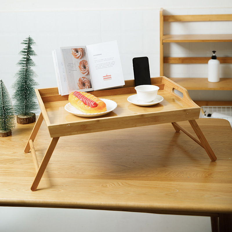 Bamboo Wooden Foldable Table on the Bed-Speed Mobile Phone Slot Bamboo ...