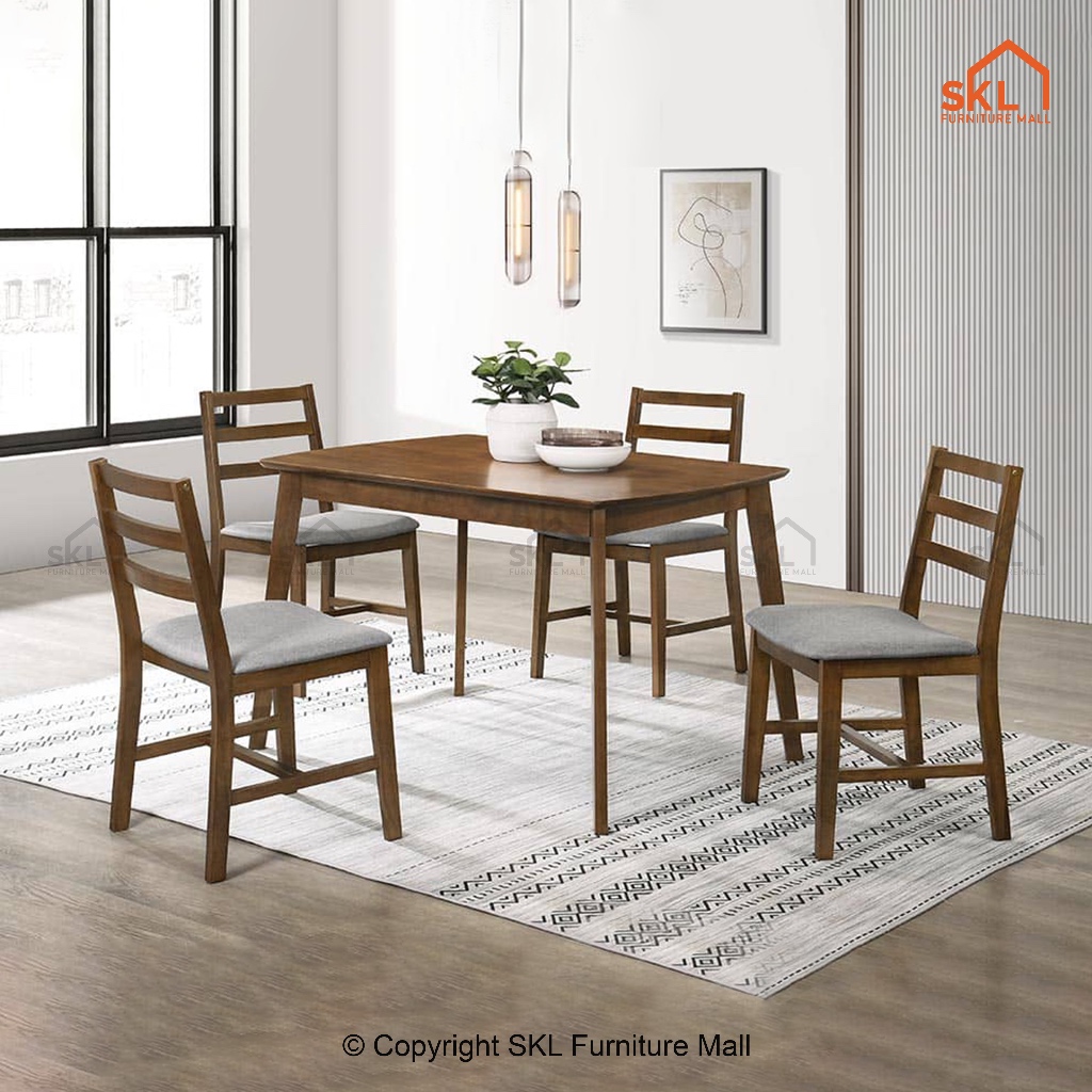 [READY STOCK] SOLID WOOD 1+4 DINING TABLE SET / DINING BENCH / Set Meja Makan / Dining Table ...