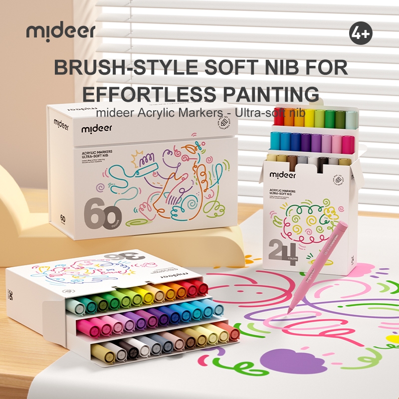 Mideer Acrylic Markers Ultra-soft nibs(Soft & Round nibs 12/24/36 ...