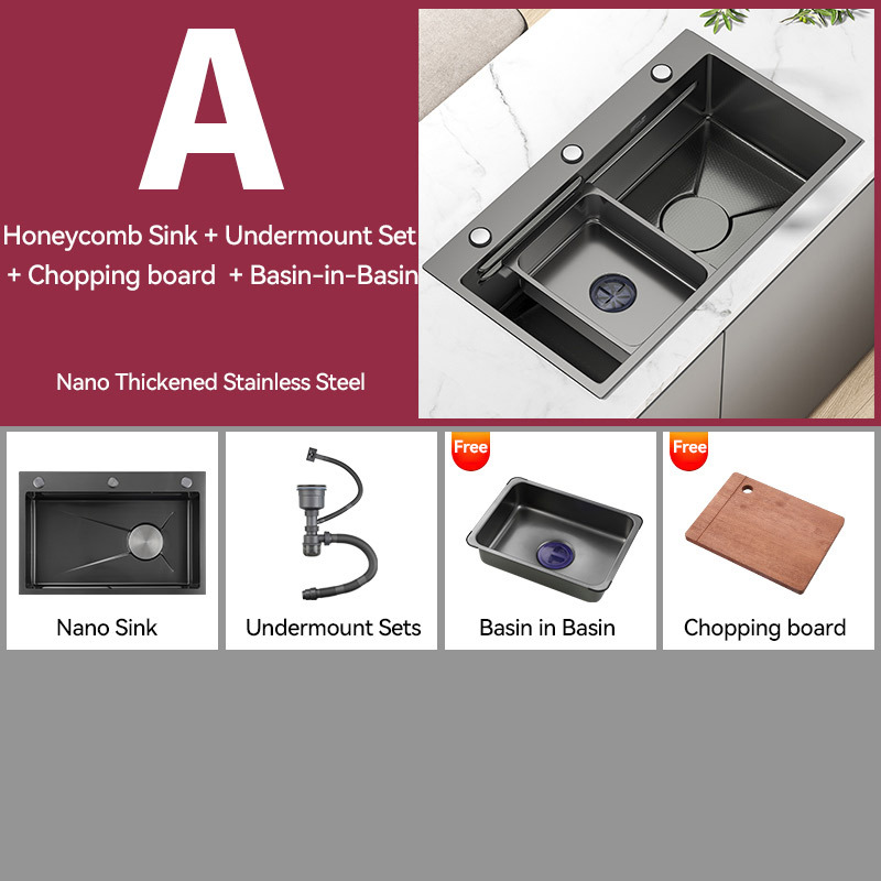 Nano Honeycomb Sinki Dapur 304 Stainless Steel Kitchen Sink Bowl ...