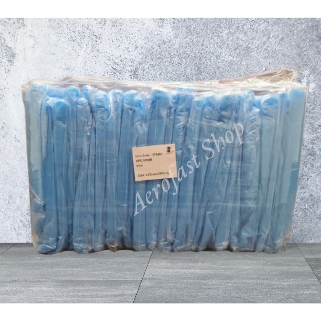 Ready Stock (1pcs) CPE Apron / CPE Gown / CPE Isolation Gown Blue Color ...