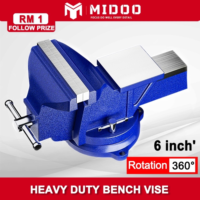 MDIOO 6 Inch Swivel Base Bench Vice Heavy Duty Clamp Width Bench Vise With Anvil Desktop Clamp ...