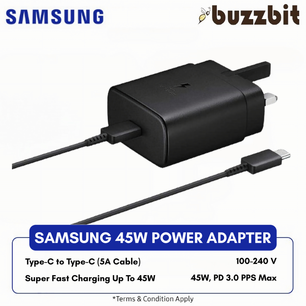 Samsung 45W USB Type-C Fast Charge Wall Charger with Type-C to Type-C Cable (Black) | Shopee ...
