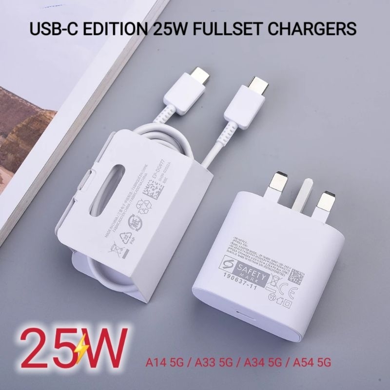 Galaxy A15 A34 A54 5G 25W USB-C Edition Charger Adapter PD Type-C to C ...