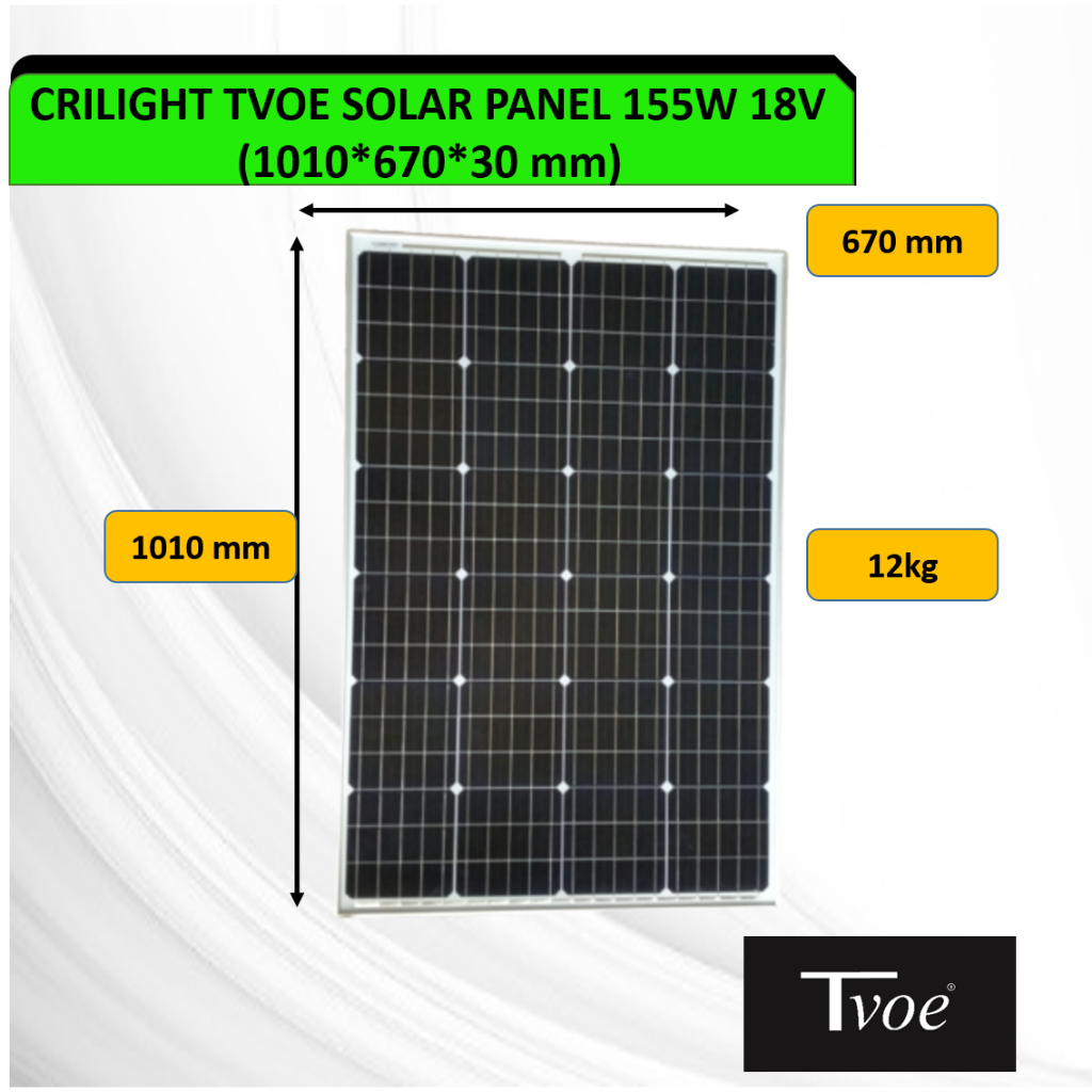 Crilight TVOE Monocystalline Solar Panel 155W 18V Solar Panel Pagar ...