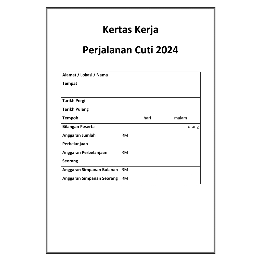 template kertas kerja percutian cuti proposal holiday planner vacation ...