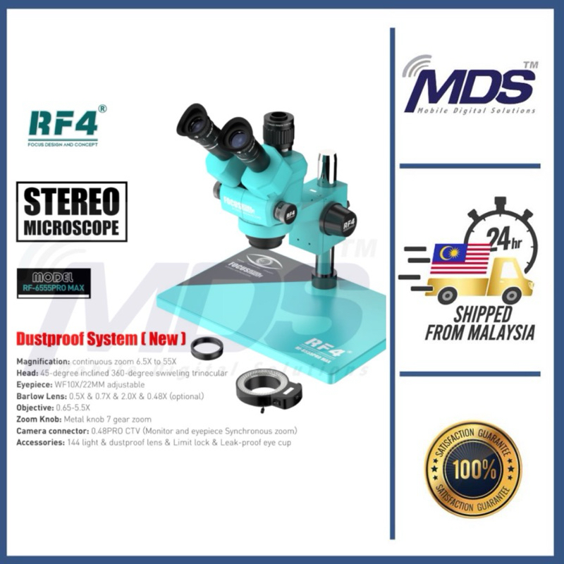 RF4 Trinocular Stereo Microscope RF-6555 Pro Max with Alluminium Alloy ...