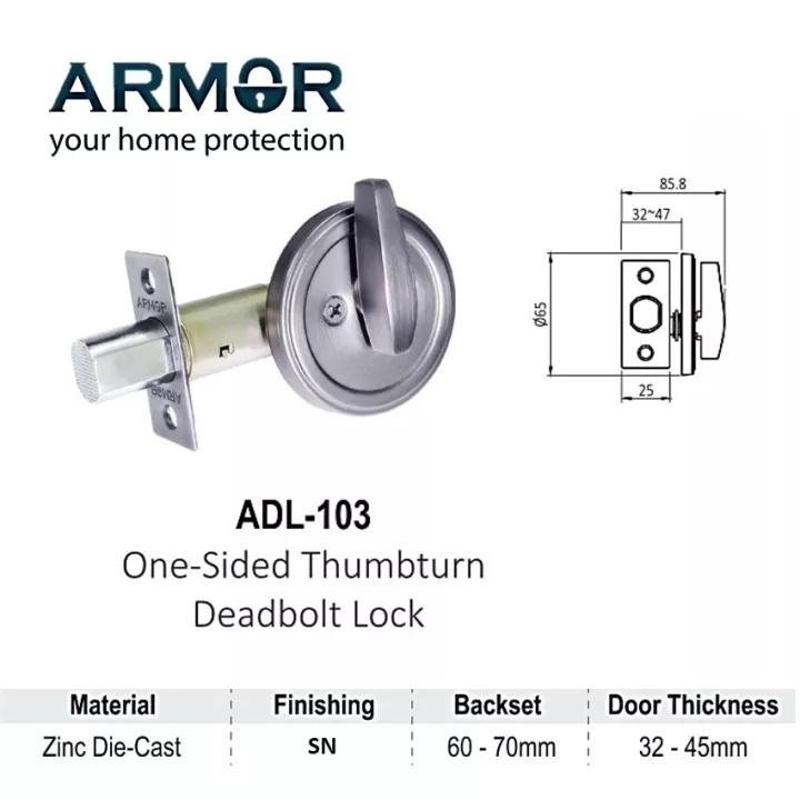 ARMOR ADL-103/SS 60-70MM STAINLESS STEEL SUS304 ONESIDE THUMBTURN ...