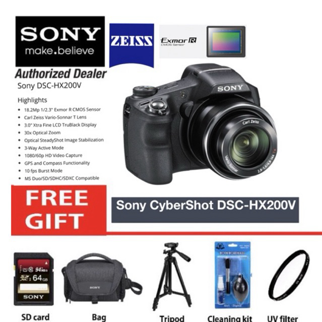 SONY CYBERSHOT DSC-HX200V 18.2MP EXMOR R CMOS SENSOR 30X ZOOM FULL HD ...