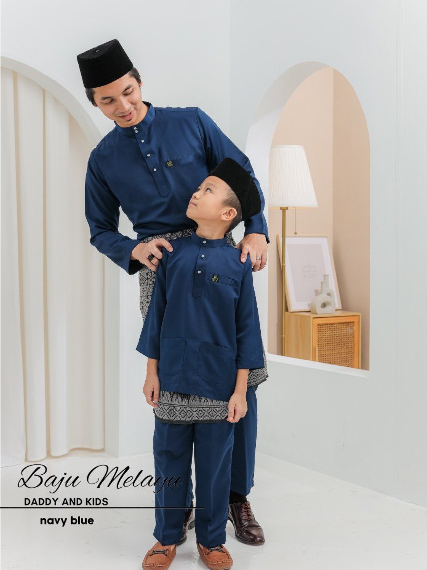 Baju Melayu Moden Cekak Musang Warna Navy Blue | Shopee Malaysia