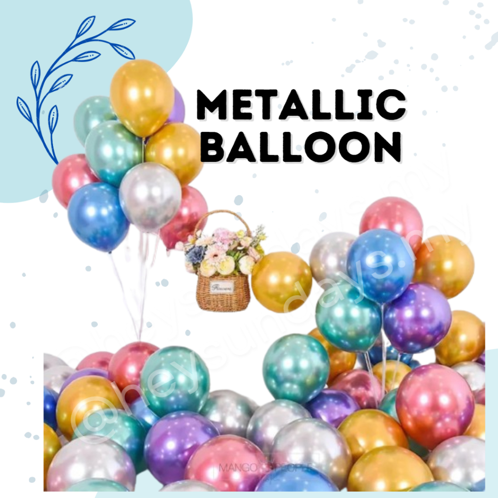 🇲🇾 5/12 inch Metallic Chrome Latex Balloon Party Stage Raya Deco Belon ...