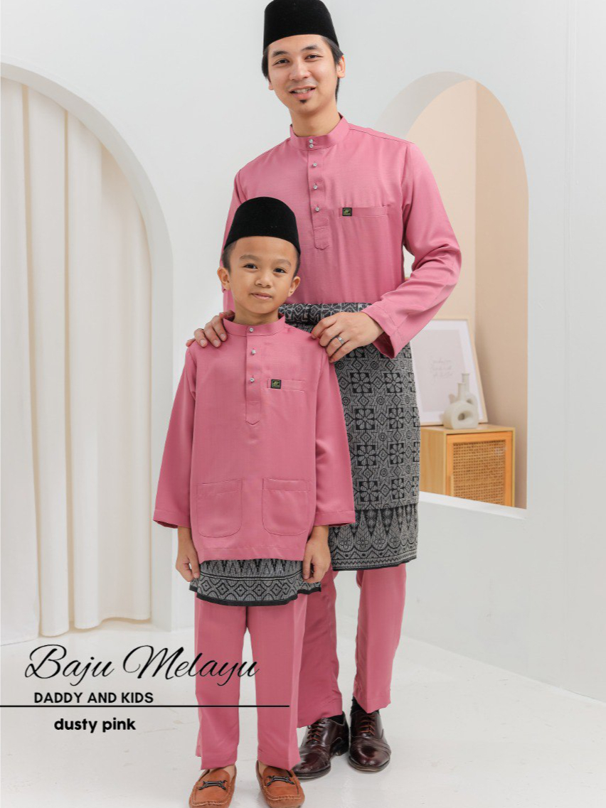 Warna Dusty Pink ∘ Baju Melayu Moden Cekak Musang Set Sedondon Ayah Dan Anak | Shopee Malaysia