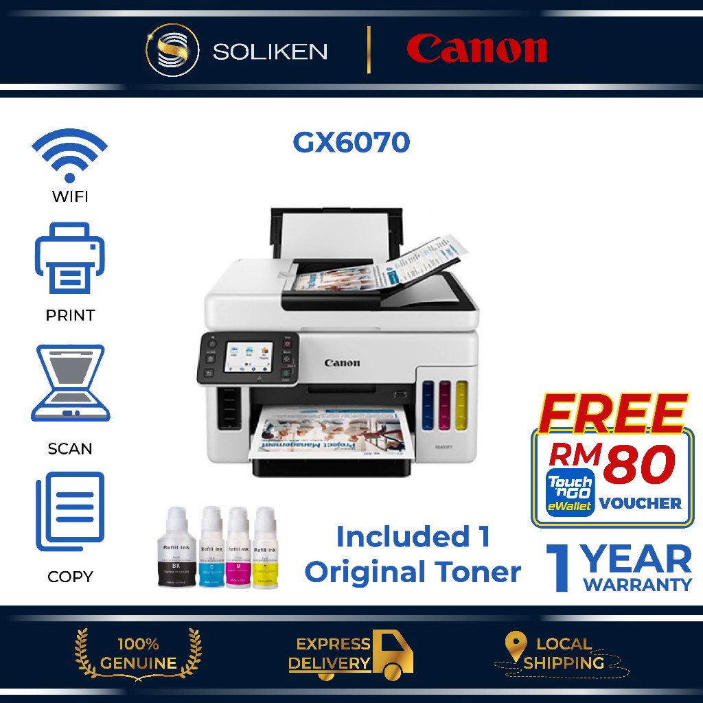 Canon Inkjet GX6070 A4 Refillable Ink Tank All In One Print / Scan ...
