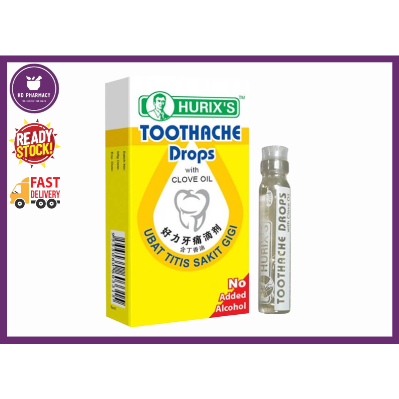 HURIX'S Toothache Drops with Clove Oil 2ml 好力牙痛滴剂 Ubat Titis Sakit Gigi ...