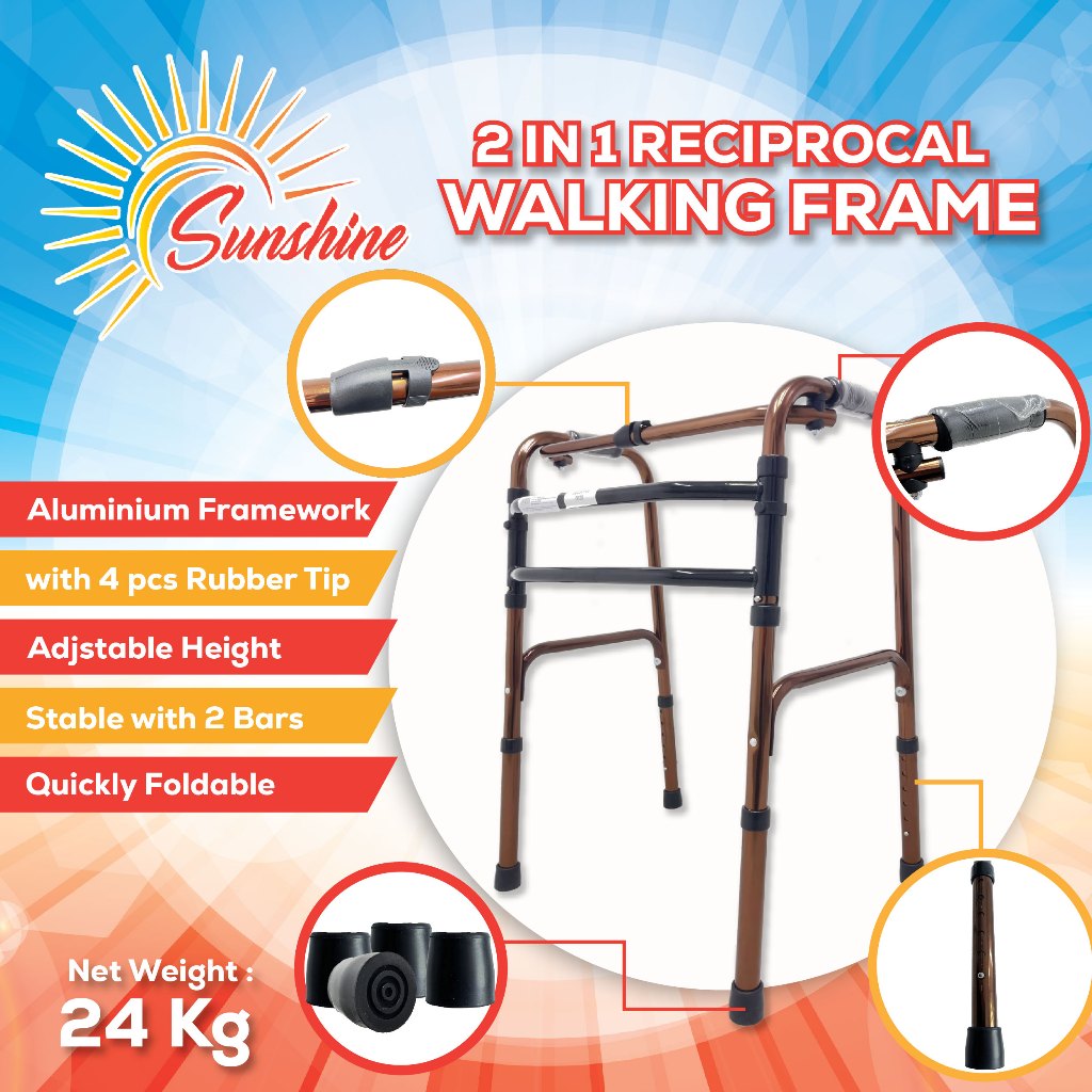 Aluminium 2 In 1 Reciprocal Walking Frame / Walker Bronze ( Tongkat ...